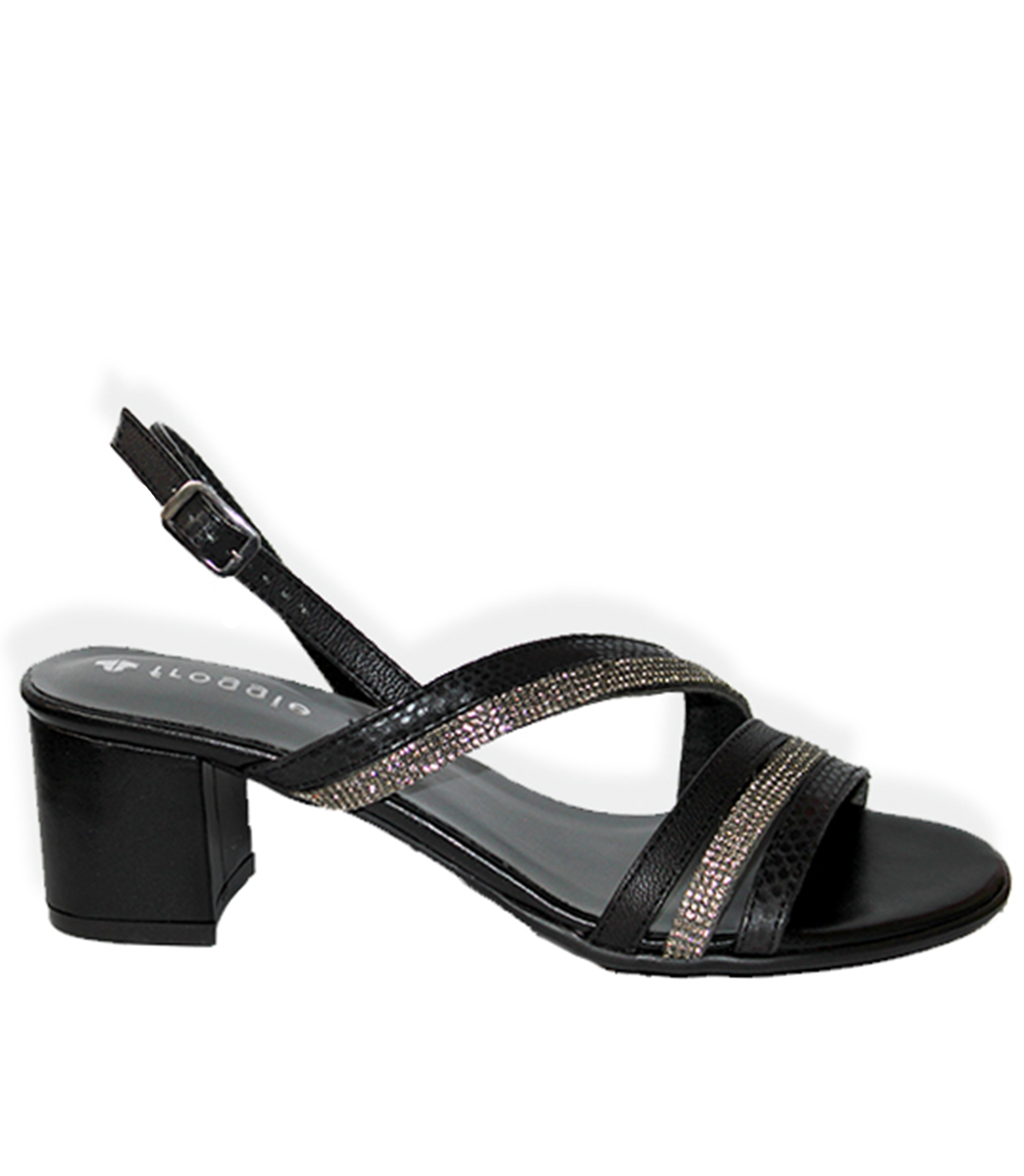 FROGGIE BLACK MULTI DIAMANTE DETAIL BLOCK HEEL SANDAL - 11898 | Rosella ...