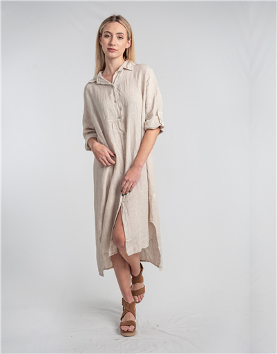 MADE IN ITALY BEIGE BUTTON DRESS | Rosella - Style inspired by elegance