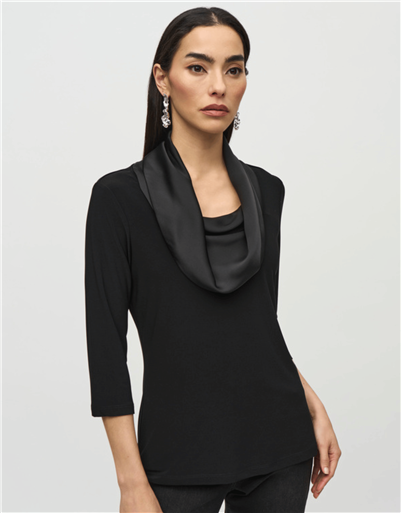 JOSEPH RIBKOFF BLACK SATIN COWL NECK TOP | Rosella - Style inspired by elegance