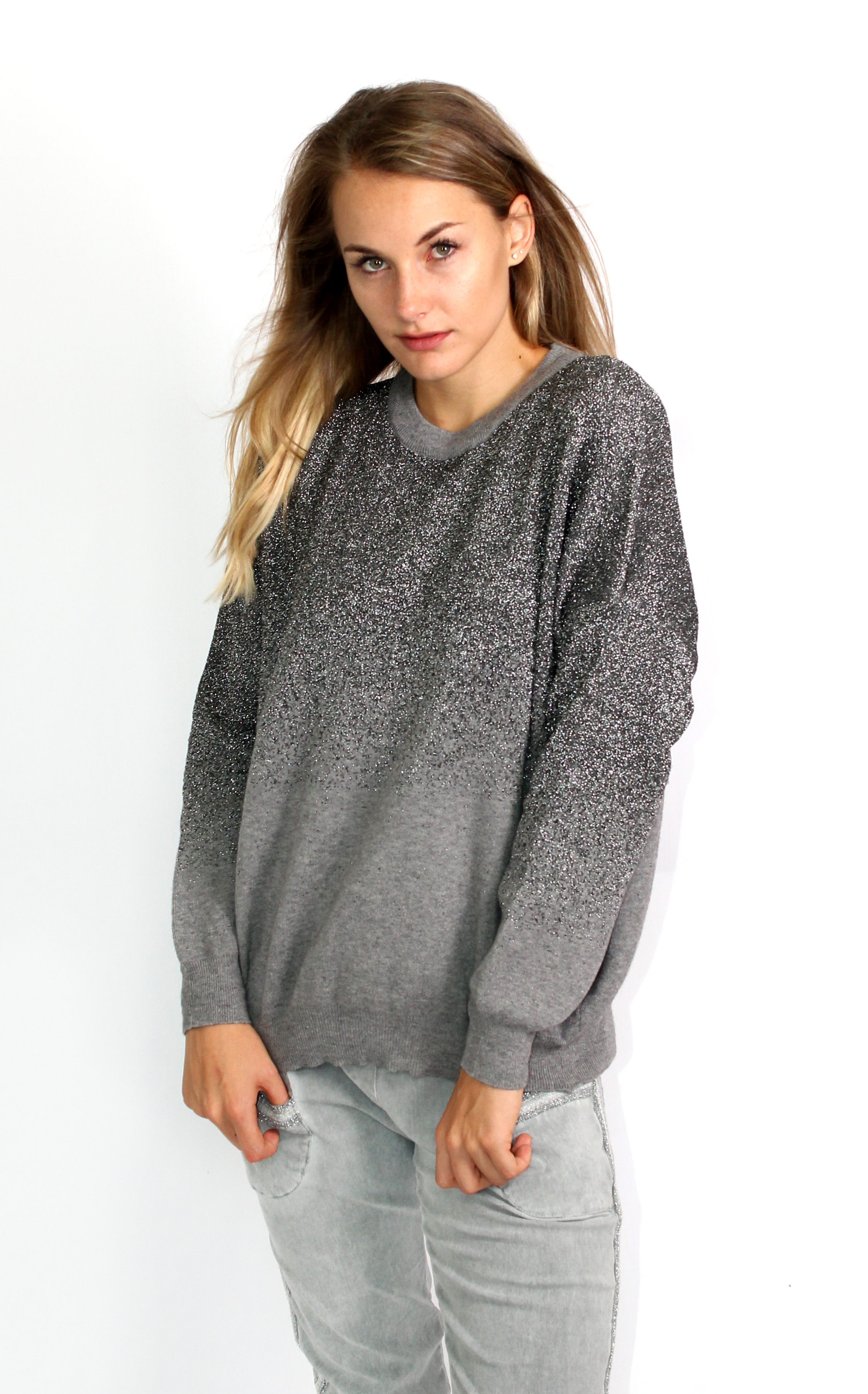 TOP VOGUE GREY FADED GLITTER SWEATER | Rosella - Style inspired by elegance
