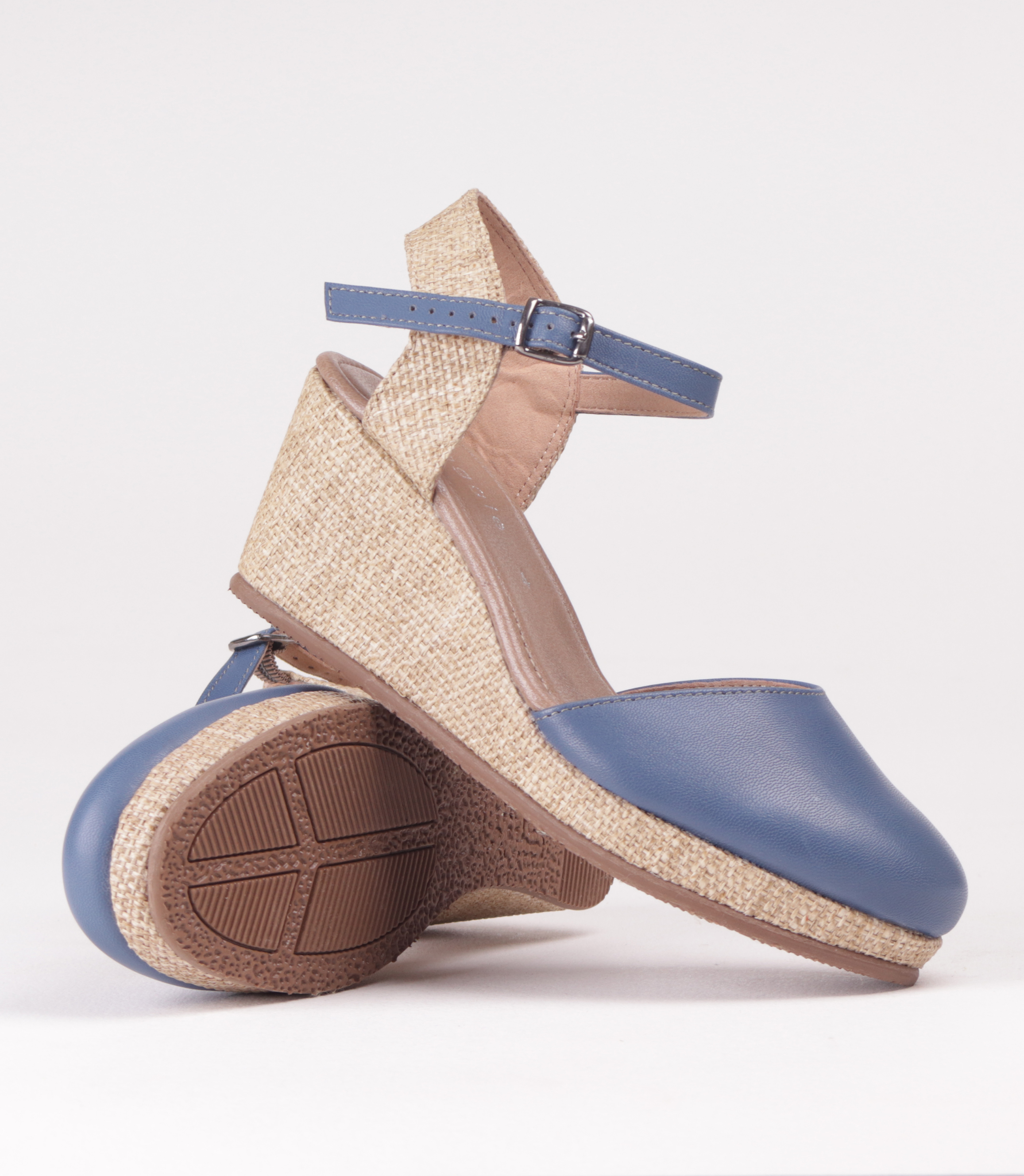 FROGGIE BLUE MULTI LEATHER SLING-BACK WEDGE WITH ANKLE STRAP | Rosella ...