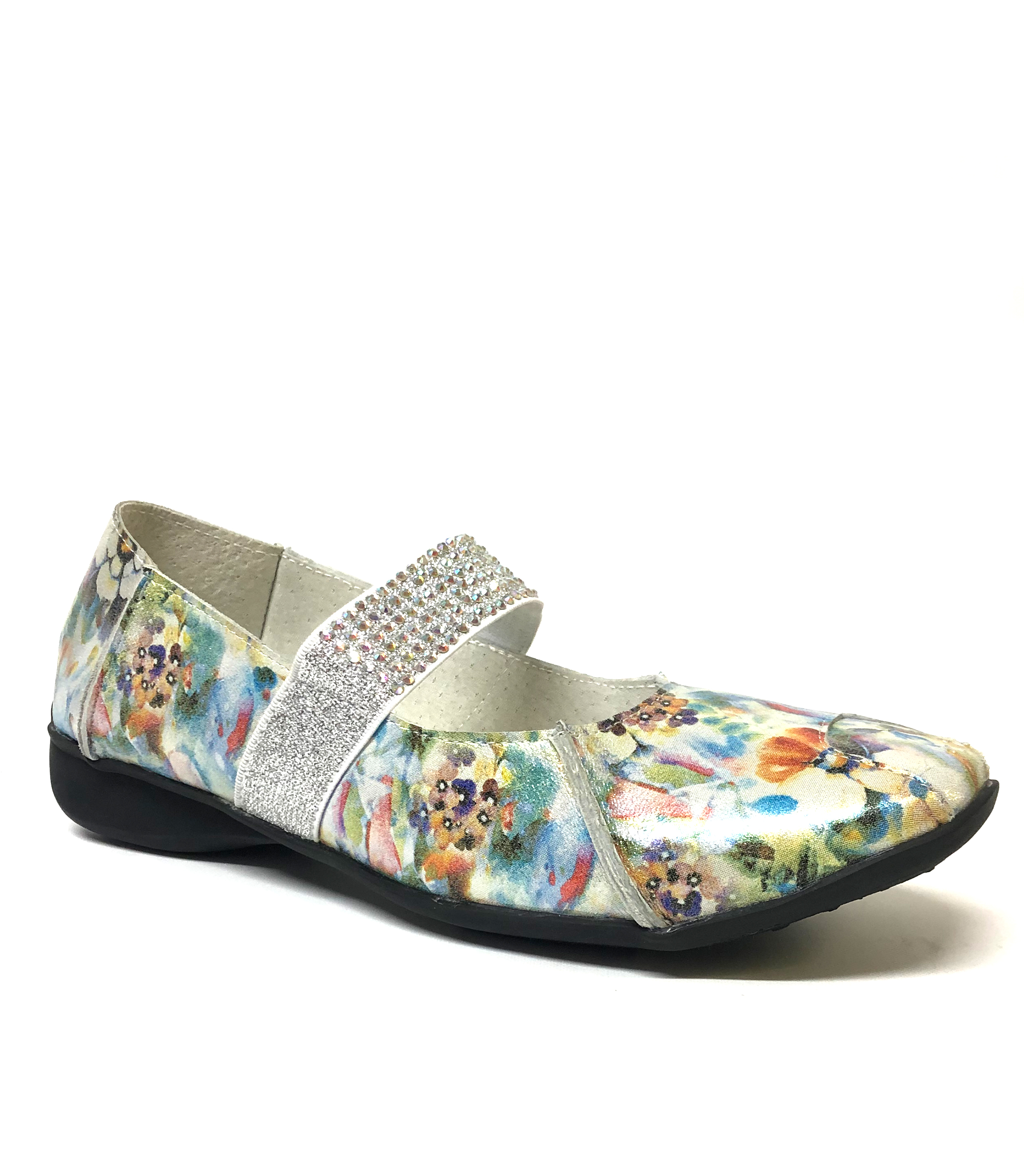 SAKURA FLORAL SHIMMER LEATHER SHOES WITH DIAMANTE STRAP | Rosella ...
