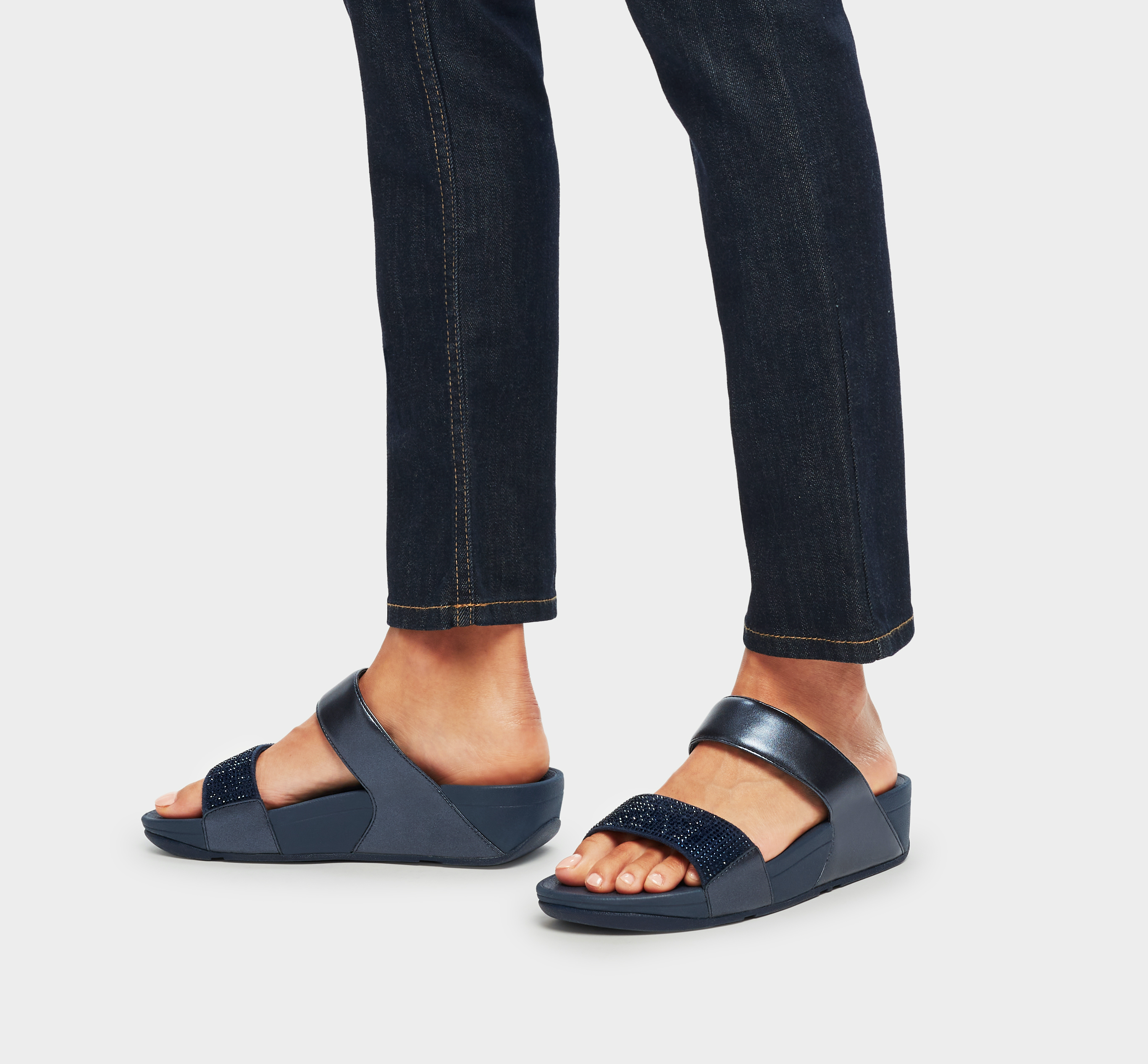 FIT FLOP NAVY LULU CRYSTAL EMBELLISHED SLIDES | Rosella - Style ...